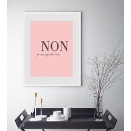 Bild queence "NON", schwarz (farbe rahmen: wei&szlig;, farbe bild(er): schwarz, rosa), B:50cm H:60cm, Acrylglas, Holz, Papier, Bilder, Bild, gerahmt, Spruch