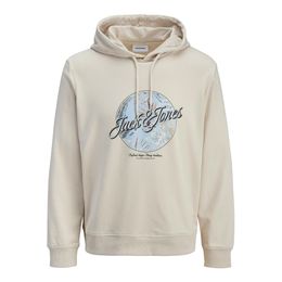 Jack & Jones Kapuzensweatshirt JACK & JONES "JJHONOLULU SHAPE SWEAT HOOD", Herren, Gr. XS, moonbeam, angeraute Sweatware, Obermaterial: 60% Baumwolle, 40% Polyester, bedruckt, regular fit normal, Rundhals, Rippb&uuml;ndchen, Sweatshirts Kapuzensweatshirt, Baumwollmischung, regular fit