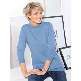 Stehkragenpullover Classic Basics "Pullover", Damen, Gr. 56, blau (bleu), 100% Polyacryl, unifarben, figurumspielend, Pullover Stehkragenpullover