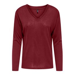 Langarmshirt Only "ONLHENRIETTA L/S V-NECK SHINE TOP JRS", Damen, Gr. XS, cabernet detail:cabernet rhinestones, Jersey, Obermaterial: 70% Viskose, 30% Polyester, unifarben, regular fit, V-Ausschnitt, Shirts Langarmshirt