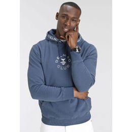 Kapuzensweatshirt DELMAO, Herren, Gr. L (52/54), blau, angeraute Sweatware, Obermaterial: 60% Baumwolle, 40% Polyester. Kapuzenfutter: 60% Baumwolle, 40% Polyester, bedruckt, normal, Rippb&uuml;ndchen, Sweatshirts Kapuzensweatshirt, Langarm, lockere Passform, mit Print und Stickerei, mit Kapuze
