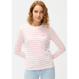 Langarmshirt Lascana, Damen, Gr. 40/42, rosa (wei&szlig;, ros&eacute;), Web, Obermaterial: 50% Baumwolle, 50% Polyester, gestreift, figurumspielend h&uuml;ftlang, Rundhals, Shirts Langarmshirt