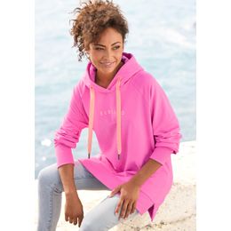 Kapuzensweatshirt ELBSAND "Svana", Damen, Gr. L (40), pink, Sweatware, Obermaterial: 95% Baumwolle, 5% Elasthan, unifarben, figurumspielend h&uuml;ftlang, Raglan&auml;rmel extrabreites B&uuml;ndchen, Sweatshirts Kapuzensweatshirt, mit Logoprint, bequemer Hoodie, seitliche Schlitze, Topseller