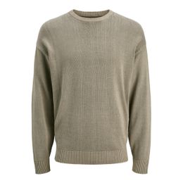 Jack & Jones Rundhalspullover JACK & JONES "JJECHARGE FADED KNIT CREW NECK NOOS", Herren, Gr. M, silber sage, Strick, Obermaterial: 100% Baumwolle, unifarben, relaxed fit h&uuml;ftbedeckend, Rundhals, Rippb&uuml;ndchen, Pullover Rundhalspullover