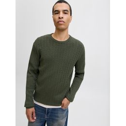 Jack & Jones Strickpullover JACK & JONES "JJEEMIL KNIT CABLE CREW NECK NOOS", Herren, Gr. S, bunt (duffel bag), Strick, Obermaterial: 60% Baumwolle, 20% Nylon, 20% Viskose, unifarben, regular fit h&uuml;ftlang, Rundhals, B&uuml;ndchen, Pullover Strickpullover
