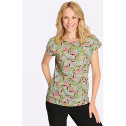 Print-Shirt Classic Basics "Kurzarm-Shirt", Damen, Gr. 56, lindgr&uuml;n, flamingo, bedruckt, 100% Baumwolle, gemustert, mehrfarbig, Rundhals, Shirts Print-Shirt
