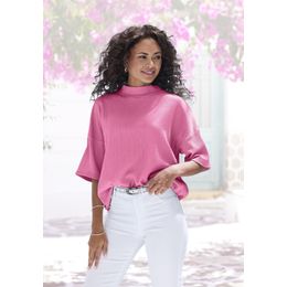 Kurzarmshirt Lascana "mit Stehkragen", Damen, Gr. 48/50, pink, Cr&ecirc;pe, Obermaterial: 97% Polyester, 3% Elasthan, unifarben, l&auml;ssig geschnitten, Shirts Kurzarmshirt, aus b&uuml;gelfreier Cr&ecirc;pe-Qualit&auml;t, Topseller