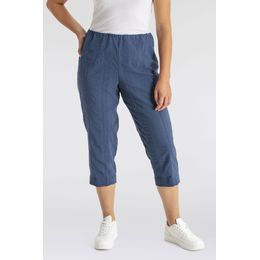 Caprihose KjBRAND "Susie Capri Wash & Go", Damen, Gr. 50, N-Gr, blau (indigo, blau), Web, Obermaterial: 47% Baumwolle, 45% Polyester, 6% Viskose, 2% Elasthan, gerade 3/4-L&auml;nge, Hosen Caprihose, Sommerhose b&uuml;gelfrei