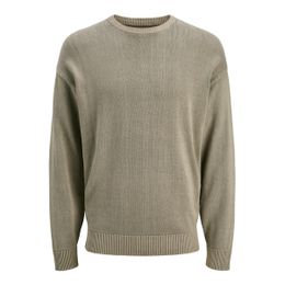 Jack & Jones Rundhalspullover JACK & JONES "JJECHARGE FADED KNIT CREW NECK NOOS", Herren, Gr. XS, silber sage, Strick, Obermaterial: 100% Baumwolle, unifarben, relaxed fit h&uuml;ftbedeckend, Rundhals, Rippb&uuml;ndchen, Pullover Rundhalspullover