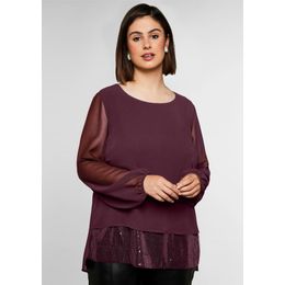 Longbluse sheego, Damen, Gr. 58, burgund, 100% Polyester, Besatz:100% Polyester, unifarben, Rundhals, Blusen Longbluse