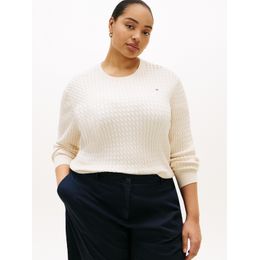 Rundhalspullover Tommy Hilfiger Curve "CRV CO CABLE FINE GG CNK SWEATER", Damen, Gr. 52, heather ivory petal, Strick, Obermaterial: 100% Baumwolle, Zopfmuster, regular fit normal, Rundhals, Rippb&uuml;ndchen, Pullover Rundhalspullover, in gro&szlig;en Gr&ouml;&szlig;en, mit Zopfmuster
