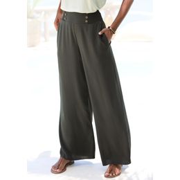 Palazzohose Lascana, Damen, Gr. 46, N-Gr, gr&uuml;n (khaki), Web, Obermaterial: 100% Viskose, unifarben, figurumspielend bodenlang, Hosen Palazzohose, mit Taschen, Sommerhose, Wide-Leg, Topseller