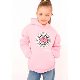 Hoodie Zwillingsherz "Kelly-Kids", M&auml;dchen, Gr. 110/116, pink, Sweatware, Obermaterial: 50% Baumwolle, 50% Polyester, regular fit h&uuml;ftbedeckend, V-Ausschnitt, Sweatshirts Hoodie, mit rundem Leo Motiv f&uuml;r M&auml;dchen