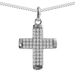 Kette mit Anh&auml;nger OSTSEE-SCHMUCK "- Kreuz 17 x 14 mm - Silber 925/000 - Zirkonia" Gr. 45, silber (silber 925, silberfarben, wei&szlig;), Schmuck_Sets, Damen, 45, Silber 925 (Sterlingsilber), Kette mit Anh&auml;nger
