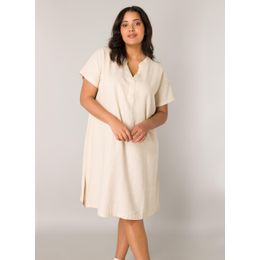 Tunikakleid Base Level Curvy "Yacinthe", Damen, Gr. 52, N-Gr, beige, Web, Obermaterial: 55% Leinen, 45% Viskose, unifarben, gerade knielang, Serafino, Kleider Tunikakleid, Sommerkleid mit Leinen