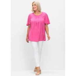 Longbluse sheego, Damen, Gr. 40, pink (fuchsia), 100% Viskose, unifarben, Rundhals, Blusen Longbluse