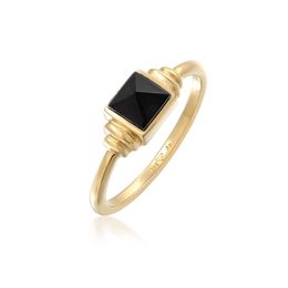 Silberring Elli Premium "Ring Onyx Quadrat Vintage 925 Silber vergoldet" Gr. 54, gold, Fingerringe, Damen, 54, Silber 925 (Sterlingsilber), Silberring