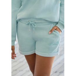 Relaxshorts Lascana, Damen, Gr. 44/46, N-Gr, gr&uuml;n (mint), Sweatware, Obermaterial: 60% Baumwolle, 40% Polyester, bestickt, unifarben, Basic, bequem kurz, Hosen Relaxshorts, mit seitlichen Taschen und Logostickerei, Loungewear