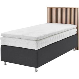Boxspringbett "Quercus", grau (charcoal), L:206cm, Kopfteil MDF/Dekor Eiche hell, Boxenbezug: Feinstruktur 100% Polyester, Box: Holzwerkstoff mit Bonnellfederung, F&uuml;&szlig;e: verchromtes Metall, Topper: Kaltschaum, Westfalia Schlafkomfort, Komplettbetten, Boxspringbett, wahlweise mit LED-Beluchtung, 3 Matratzenarten zur Auswahl