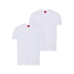 T-Shirt Hugo "Hugo-V", Herren, Gr. S, wei&szlig;100, Single Jersey, Obermaterial: 96% Baumwolle, 4% Elasthan, unifarben, slim fit normal, V-Ausschnitt, abgesteppte Kante, Shirts T-Shirt, V-Ausschnitt, Slim-Fit, Hugo Logo-Print