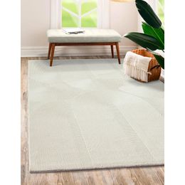 Teppich MERINOS "Sign 1904", beige (creme), B:200cm H:12mm L:290cm, Polyester, Teppiche, Teppich, Hoch Tief Struktur, Geometrisch, 100% recyceltem Polyester, Wohnzimmer