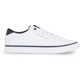 Sneaker Tommy Hilfiger "TH HI VULC CORE LOW LEATHER ESS", Herren, Gr. 41, bunt (wei&szlig;, dunkelblau), Leder, Lederimitat, Schuhe Sneaker, Freizeitschuh, Halbschuh, Schn&uuml;rschuh mit Ziern&auml;hten an der Ferse