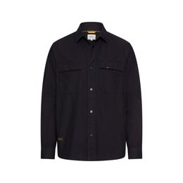 Langarmhemd Camel Active, Herren, Gr. M, N-Gr, schwarz navy, Web, Obermaterial: 100% Baumwolle, unifarben, normal h&uuml;ftbedeckend, Rundhals, 1-Knopf-Manschette, Hemden Langarmhemd, Overshirt mit Druckkn&ouml;pfen