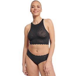 Crop-Top Sloggi "ZERO Feel Bliss", Damen, Gr. XL, schwarz, Spitze, Obermaterial: 76% Polyamid, 24% Elasthan, unifarben, eng bauchfrei, hoch geschlossener Ausschnitt, Tops Crop-Top, nahtlos mit Spitzenoptik