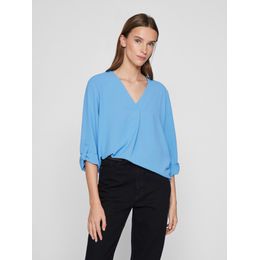 Blusenshirt Vila "VIJOSA 3/4 V-NECK TOP - NOOS", Damen, Gr. 36, blau (blissful blau), Jersey, Obermaterial: 100% Polyester, unifarben, regular fit normal, V-Ausschnitt, Shirts Blusenshirt