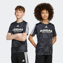 T-Shirt adidas Sportswear "J HOT AOP TEE", Jungen, Gr. 164, wei&szlig; (carbon, schwarz, wei&szlig;, lime burst), Obermaterial: 100% Polyester, V-Ausschnitt, Shirts T-Shirt