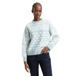 Strickpullover Tom Tailor Denim, Damen, Gr. XS, mint wei&szlig;, Strick, Obermaterial: 62% Polyacryl, 25% Polyester, 10% Baumwolle, 3% Elasthan, bedruckt, bequem h&uuml;ftbedeckend, Rundhals, Flachstrickb&uuml;ndchen, Pullover Strickpullover, mit Allover-Muster