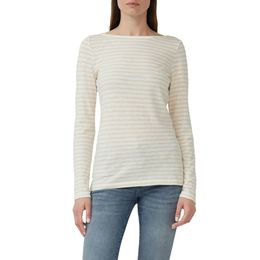 Langarmshirt s.Oliver, Damen, Gr. 42, beige (beige stripe), Web, Obermaterial: 100% Baumwolle, gestreift, slim fit Po-bedeckend, U-Boot-Ausschnitt, gerader Abschluss, Shirts Langarmshirt, mit Streifen Muster
