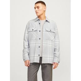 Jack & Jones Langarmhemd JACK & JONES "JPRRAYMOND MELANGE CHECK LS OVERSHIRT SN", Herren, Gr. S, N-Gr, grau (grau melange), Web, Obermaterial: 100% Baumwolle, meliert, comfort fit normal, Hemden Langarmhemd