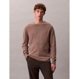 Strickpullover Calvin Klein "LS 100% MERINO CREW 14GG", Herren, Gr. M, beige (taupe tone), Strick, Obermaterial: 100% Wolle, unifarben, regular fit normal, Rundhals, eingesetzt gerader Abschluss, Pullover Strickpullover, Mit Rundhalsausschnitt, regular fit