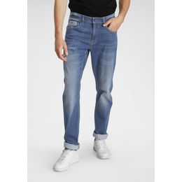 H.I.S. Comfort-fit-Jeans H.I.S "ANTIN", Herren, Gr. 32, L&auml;nge 32, blau (mid blau), Denim/Jeans, Obermaterial: 78% Baumwolle, 20% Polyester, 2% Elasthan, bequem lang, Jeans Comfort-fit-Jeans, bequeme Passform, gerades Bein, mit Used-Waschung