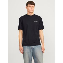 Jack & Jones Rundhalsshirt JACK & JONES "JJELEGACY TEE SS O-NECK NOOS", Herren, Gr. XS, schwarz (schwarz detail:moonbeam), Jersey, Obermaterial: 100% Baumwolle, bedruckt, loose fit normal, Rundhals, Shirts Rundhalsshirt