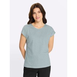 Rundhalsshirt Classic Basics "Rundhals-Shirt", Damen, Gr. 56, jade, ecru, bedruckt, 100% Baumwolle, gemustert, mehrfarbig, Rundhals, Shirts Rundhalsshirt