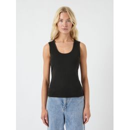 Tanktop Y.A.S "YASPALOMA TANK TOP NOOS", Damen, Gr. S, schwarz, Jersey, Obermaterial: 67% Viskose, 30% Polyester, 3% Elasthan, unifarben, slim fit normal, Rundhals, Tops Tanktop, mit Satinpaspel