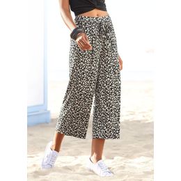 Culotte Lascana, Damen, Gr. 46, N-Gr, beige (schwarz, sand, bedruckt), Jersey, Obermaterial: 95% Viskose, 5% Elasthan, bedruckt, figurumspielend 7/8-L&auml;nge, Hosen Culotte, und Alloverdruck, 7/8-L&auml;nge, elastischer Bund, Sommerhose, Topseller
