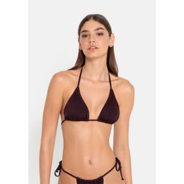 Triangel-Bikini-Top LSCN BY LASCANA "Nele", Damen, Gr. 32, Cup C/D, lila (aubergine), Polyamid, leicht gl&auml;nzend, unifarben, Bikini-Oberteile Triangel-Bikini-Top, mit gl&auml;nzender Beschichtung