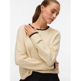 V&eacute;ro Moda Strickpullover VERO MODA "VMAQUARIUS LS O-NECK RAGLAN PULLOVER BF", Damen, Gr. XS, birch detail:with melange, schwarz contrast edge, Strick, Obermaterial: 65% Polyester, 13% Nylon, 13% Polyacryl, 6% Wolle, 3% Elasthan, meliert, regular fit normal, Rundhals, Rippb&uuml;ndchen, Pullover Strickpullover