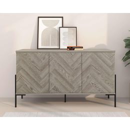 Sideboard OTTO HOME "Eadwine", eichefarb., B:130cm H:75cm T:38cm, MDF, Sideboards, Sideboard, Kommode, Push-to-open, T&uuml;ren mit Fischgr&auml;ten Muster, Breite 130 cm