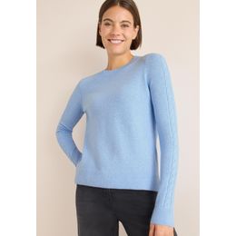 Rundhalspullover Cecil, Damen, Gr. XL (44), sporty light blau melange, Strick, Obermaterial: 37% Baumwolle, 34% Polyacryl, 26% Polyester, 3% Elasthan, meliert, regular fit normal, Rundhals, Rippb&uuml;ndchen, Pullover Rundhalspullover, mit Rippb&uuml;ndchen