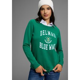 Sweatshirt DELMAO, Damen, Gr. 44/46, tannengr&uuml;n, Sweatware, Obermaterial: 80% Baumwolle, 20% Polyester, bedruckt, bequem h&uuml;ftlang, Rundhals, Rippb&uuml;ndchen, Sweatshirts Sweatshirt, Weiche Baumwollmischung mit Print und Kordelzug am Saum