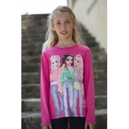 Top Model Langarmshirt TOPMODEL "Topmodel Langarmshirt", M&auml;dchen, Gr. 140, pink (fandango pink), Single Jersey, Obermaterial: 100% Baumwolle, bedruckt, figurumspielend h&uuml;ftbedeckend, Rundhals, abgesteppte Kante, Shirts Langarmshirt, mit extra gro&szlig;em, coolem Frontmotiv