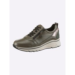 Sneaker Heine, Damen, Gr. 39, gr&uuml;n (khaki, oliv), Glattleder, Leder, Veloursleder, Schuhe Sneaker