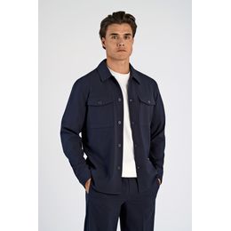 Hemdjacke LINDBERGH, Herren, Gr. M, blau (navy), Web, Obermaterial: 65% Polyester, 31% Viskose, 4% Elasthan, unifarben, l&auml;ssig geschnitten h&uuml;ftbedeckend, Rundhals, 1-Knopf-Manschette, Jacken Hemdjacke, mit 2 Brusttaschen