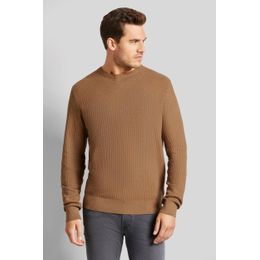 Rundhalspullover Bugatti, Herren, Gr. S, braun (cognac), 95% Baumwolle, 5% Kaschmir, unifarben, regular fit, Rundhals, Rippb&uuml;ndchen, Pullover Rundhalspullover, mit Waffelstruktur