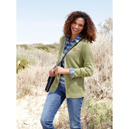 Strickjacke Casual Looks, Damen, Gr. 42, gr&uuml;n (schilf), 50% Baumwolle, 50% Polyacryl, unifarben, Strickjacken Strickjacke