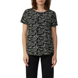 Kurzarmbluse QS, Damen, Gr. 42, schwarz (schwarz aop), Obermaterial: 100% Viskose, bedruckt, regular fit taillenbedeckt, Rundhals, Blusen Kurzarmbluse, mit All-Over Print